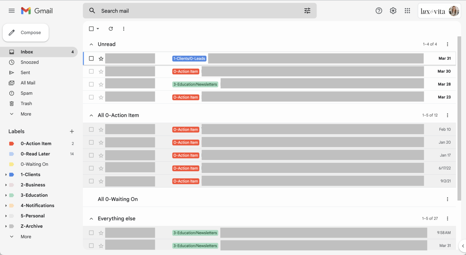 How to set up labels and sections in your inbox | Lux & Vita